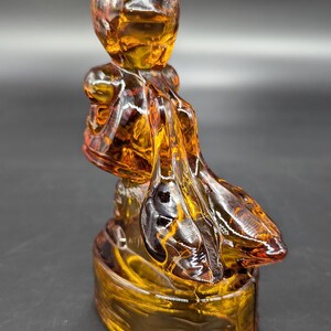 Vintage L. E. Smith Amber Glass Figurine of Little Girl With Geese 5.5 ...