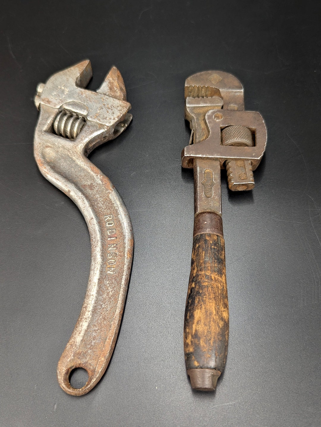 Vintage Pair of Adjustable Wrenches Robinson Curved Handle and Western ...