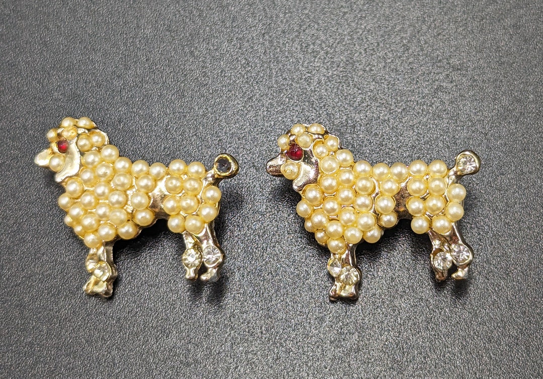 Vintage Pair (2) MCM Pretty Poodle Pins With Pearls and Rhinestones ...
