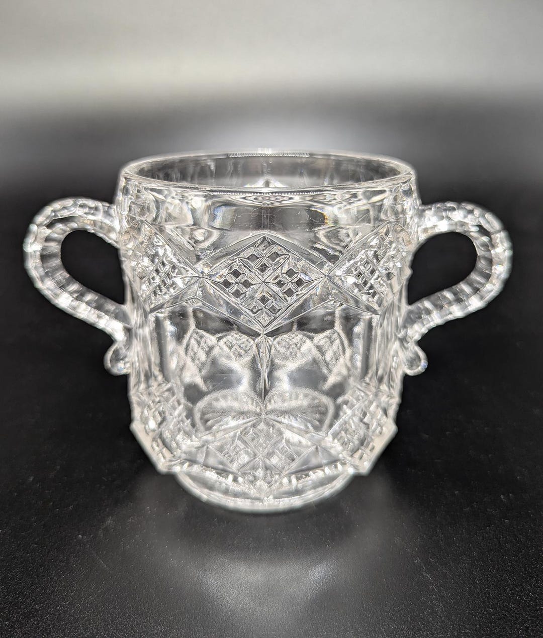 Vintage Clear Glass 2 Handled Spooner or Open Sugar Bowl 4" Tall ...