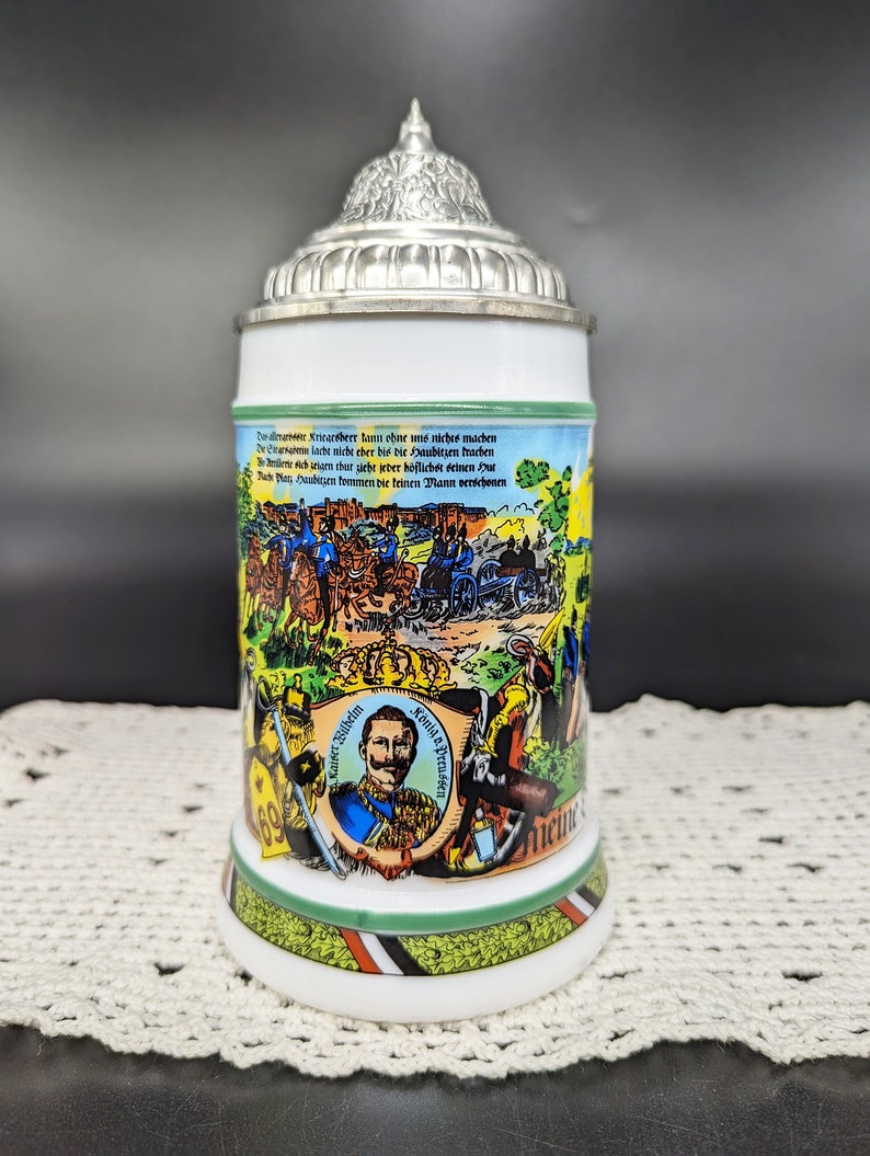 Vintage BMF Milk Glass With Metal Lid 8" Tall Beer Stein Made in West ...