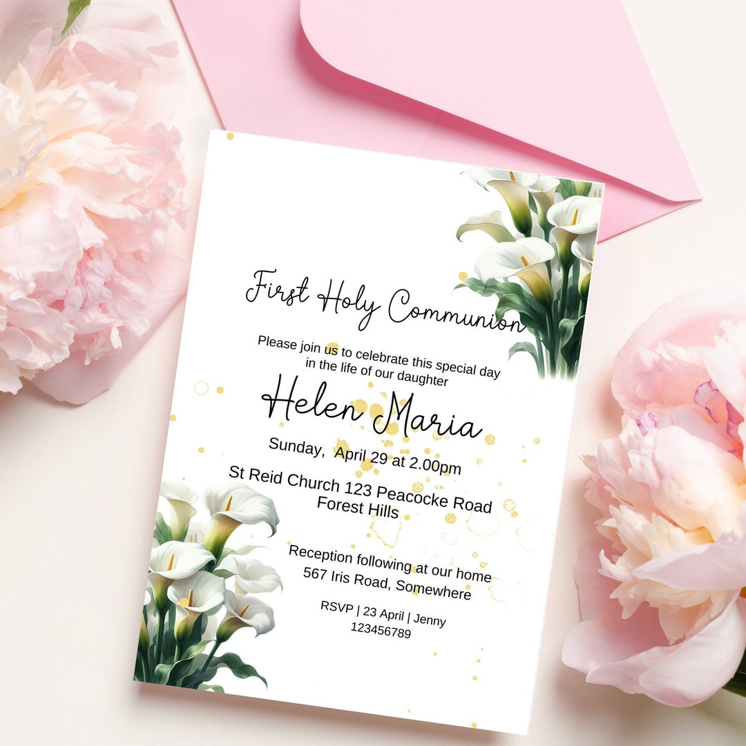 First Holy Communion Invite-boy or Girl-5x7 Portrait-3 Cards-white Lily ...