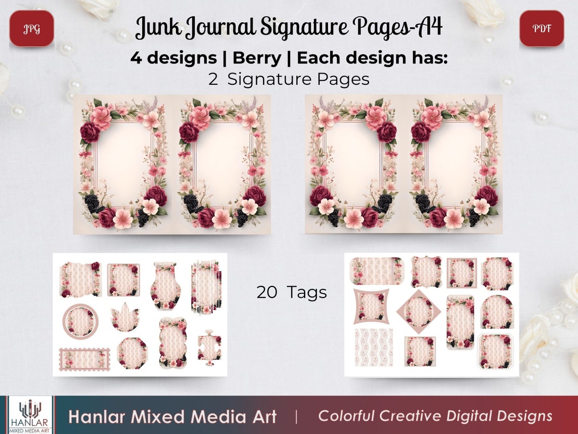 8-A4 L/scape Printable Digital Signature Pages-berry-red Colored ...