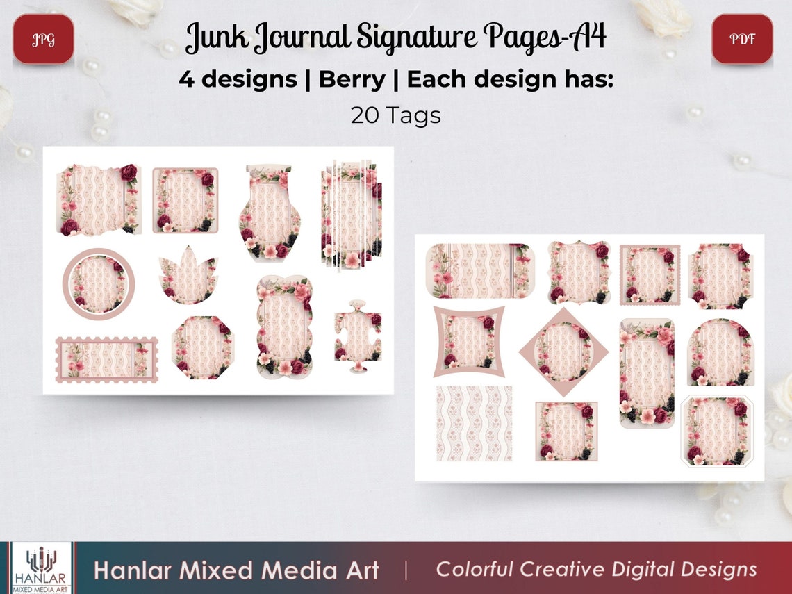 8-A4 L/scape Printable Digital Signature Pages-berry-red Colored ...