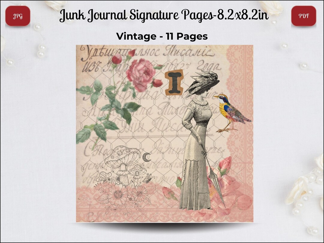 11 Junk Journal Printable Pages: Vintage Handwriting Ladies Florals, 17 ...