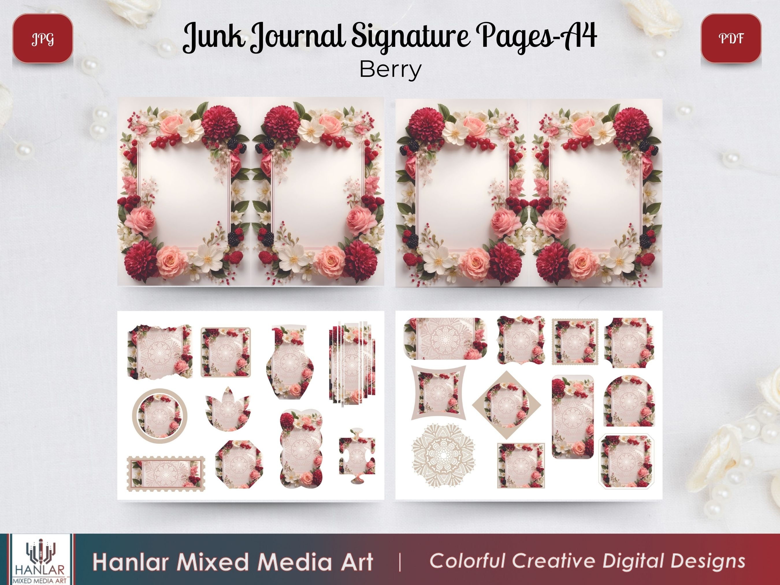 8-A4 L/scape Printable Digital Signature Pages-berry-red Colored ...
