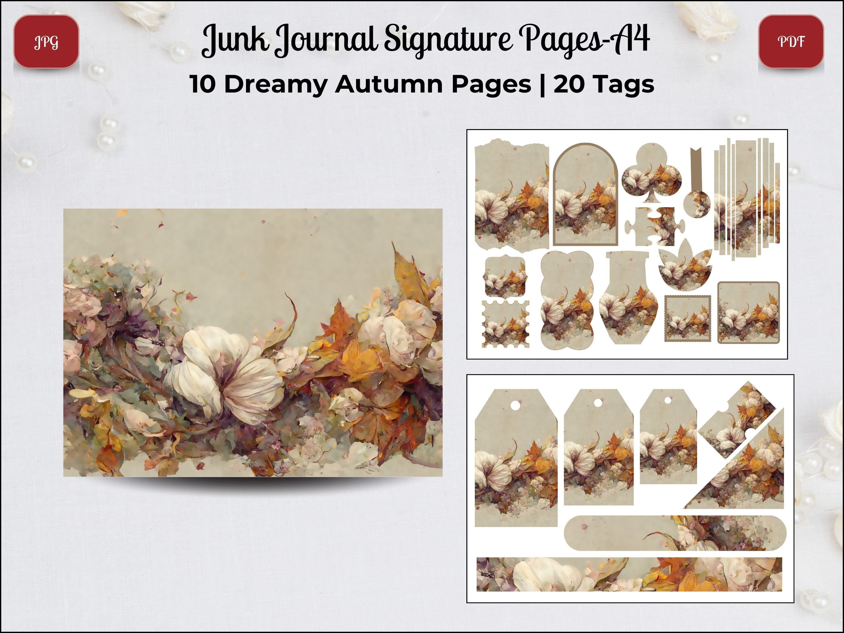 10 Vintage Junk Journal Printable Signature Pages-dreamy Autumn-fall ...