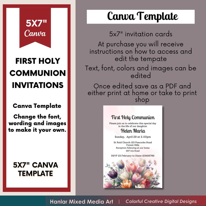 First Holy Communion Invite-boy or Girl-5x7 Portrait-3 Cards-watercolor ...