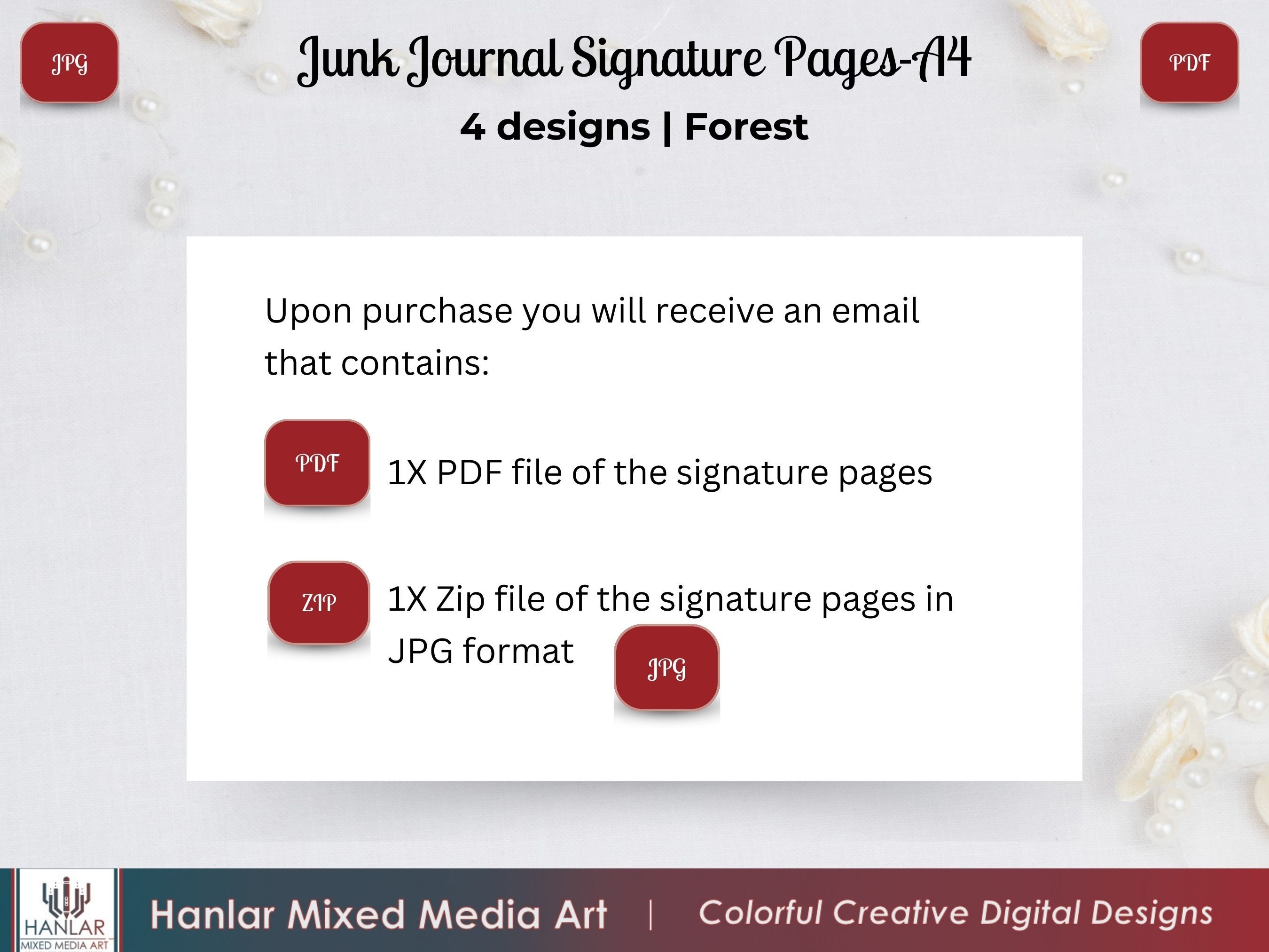 8-A4 L/scape Printable Digital Signature Pages-forest Green Cream ...