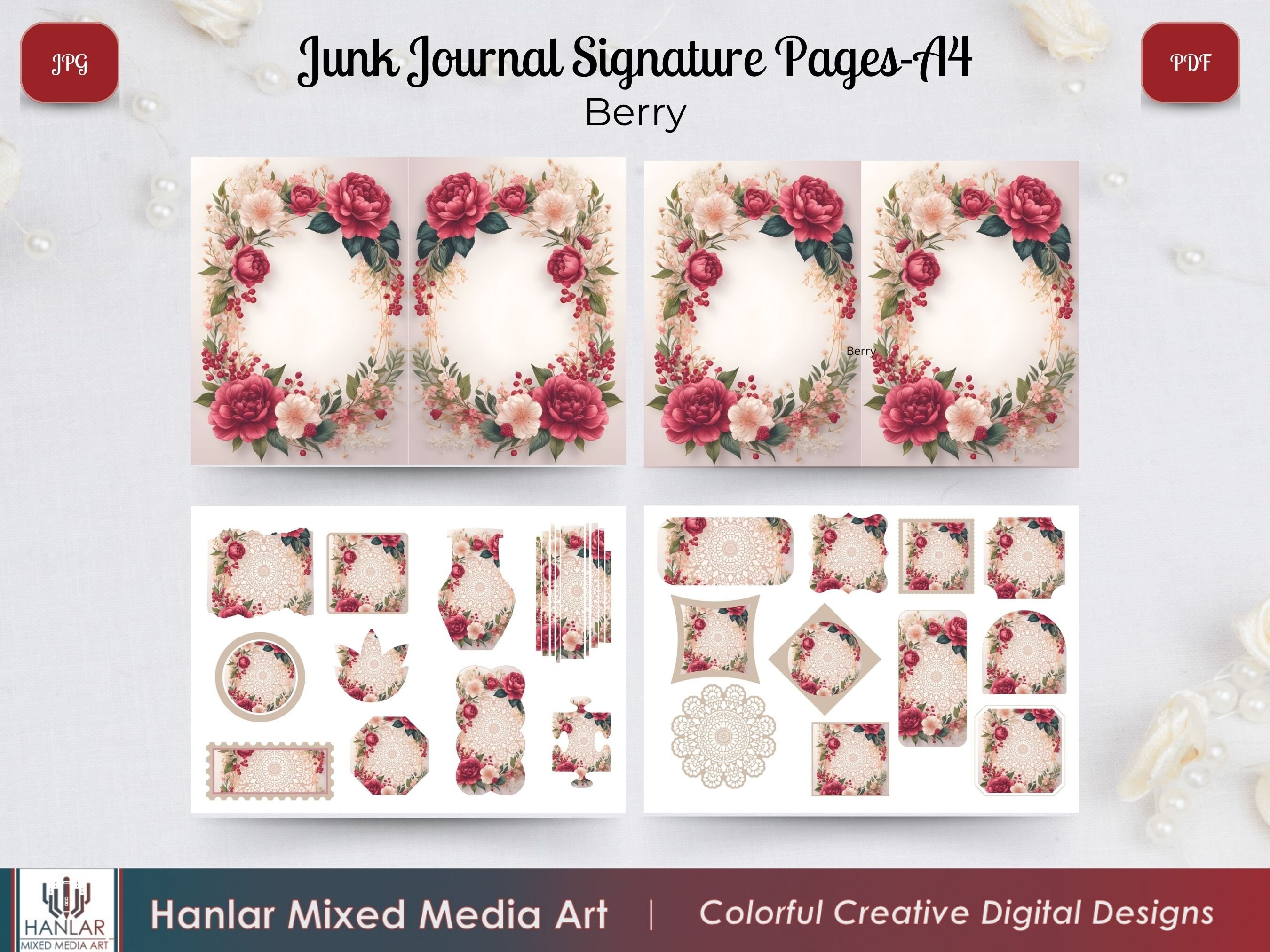 8-A4 L/scape Printable Digital Signature Pages-berry-red Colored ...