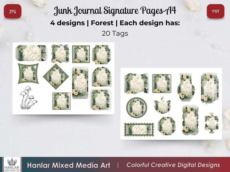 8-A4 L/scape Printable Digital Signature Pages-forest Green Cream ...