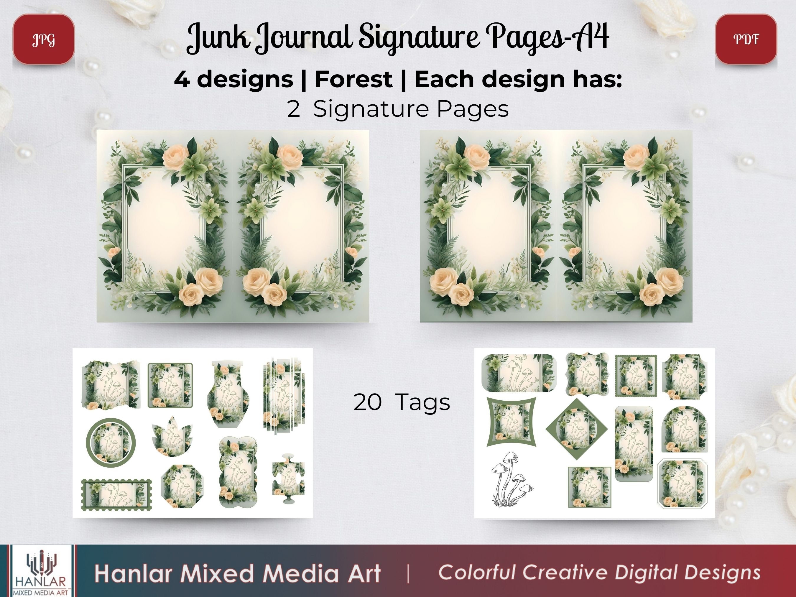 8-A4 L/scape Printable Digital Signature Pages-forest Green Cream ...