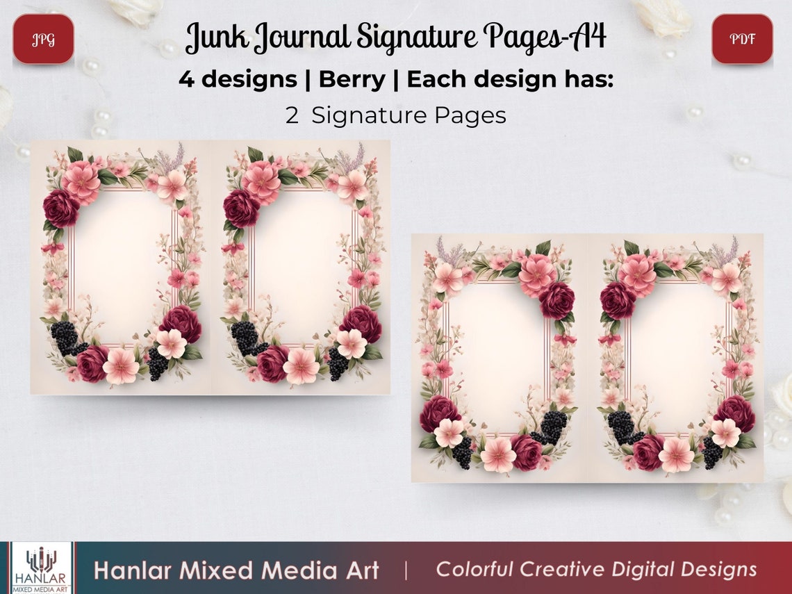 8-A4 L/scape Printable Digital Signature Pages-berry-red Colored ...