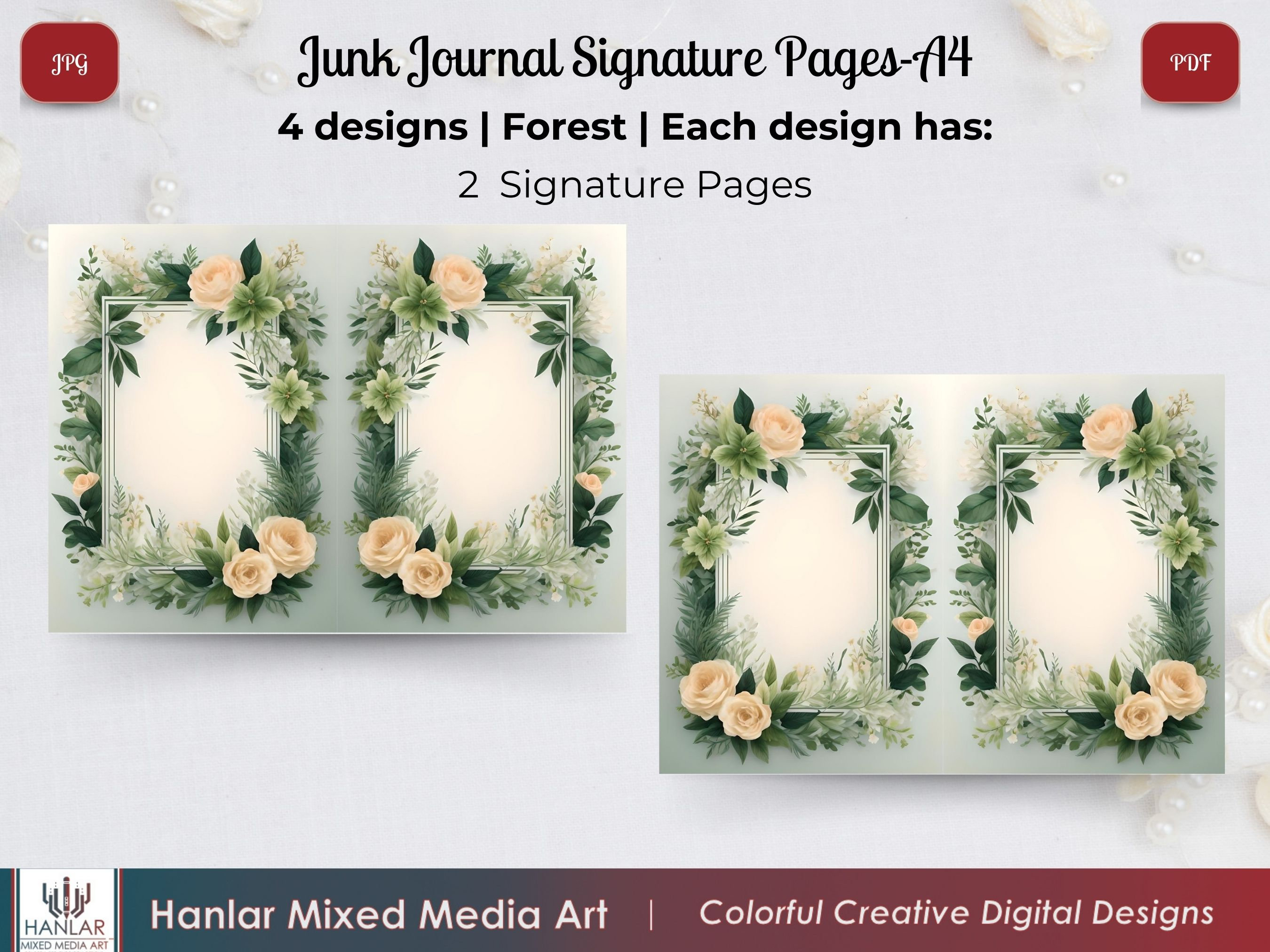 8-A4 L/scape Printable Digital Signature Pages-forest Green Cream ...