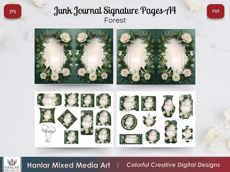8-A4 L/scape Printable Digital Signature Pages-forest Green Cream ...