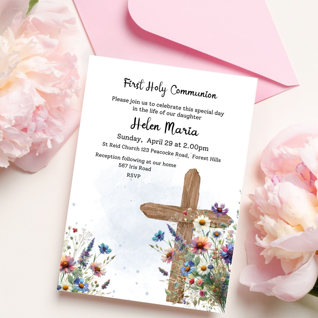 First Holy Communion Invite-boy or Girl-5x7 Portrait-3 Cards-wild ...