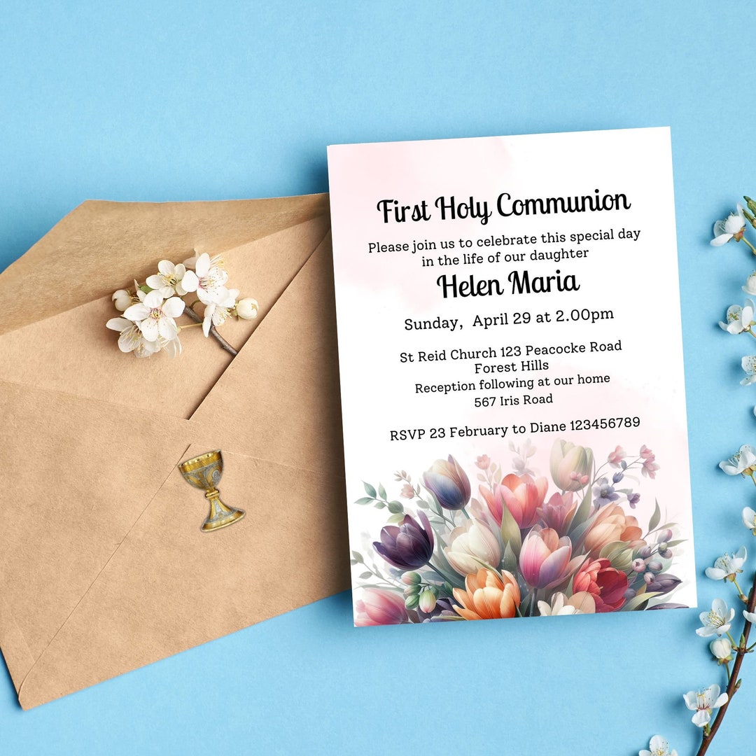 First Holy Communion Invite-boy or Girl-5x7 Portrait-3 Cards-watercolor ...