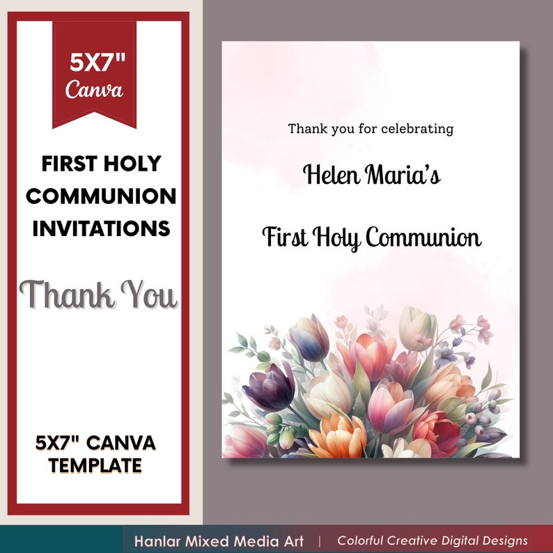 First Holy Communion Invite-boy or Girl-5x7 Portrait-3 Cards-watercolor ...