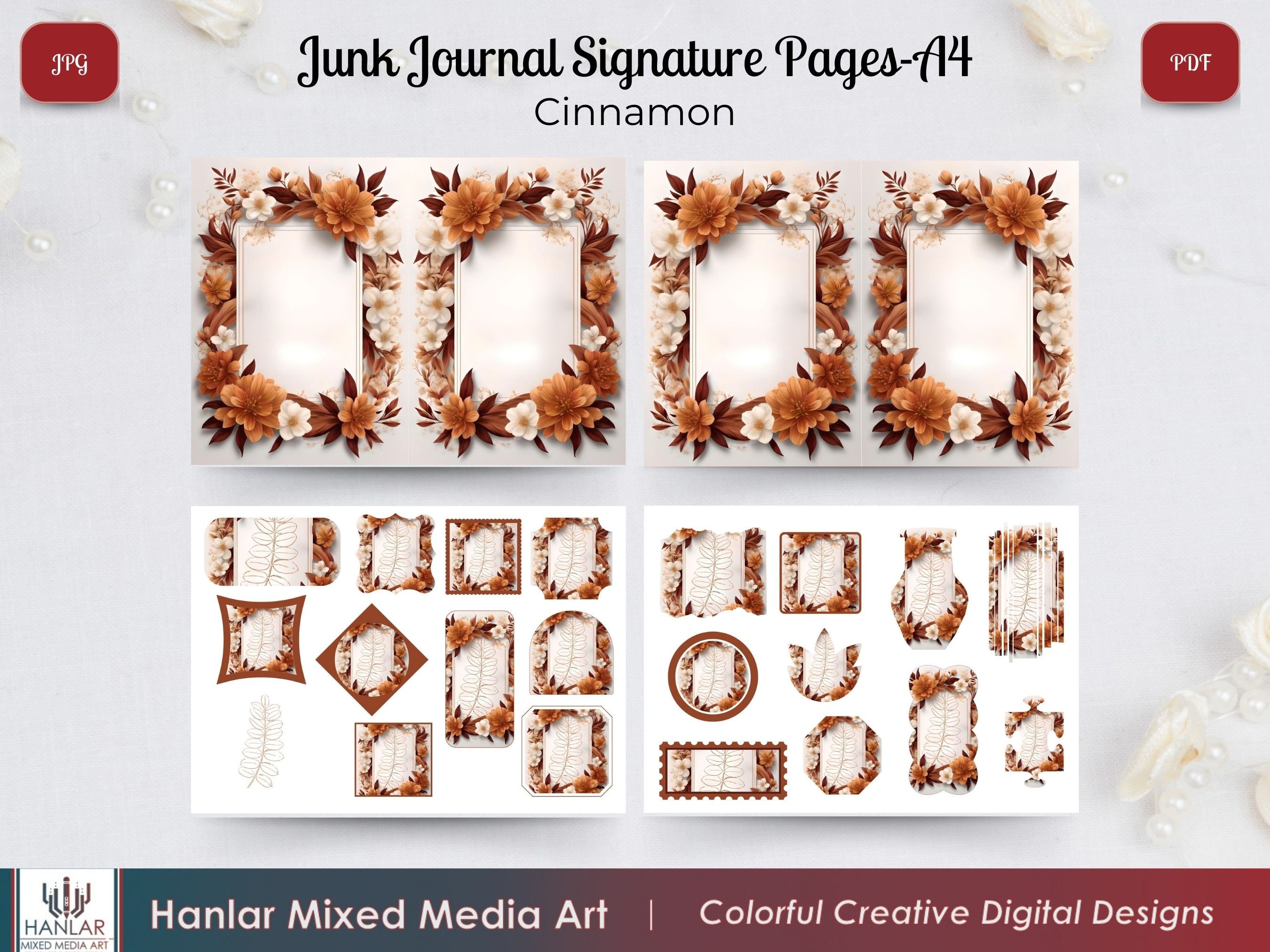 8-A4 L/scape Printable Digital Signature Pages-cinnamon-colored Flowers ...
