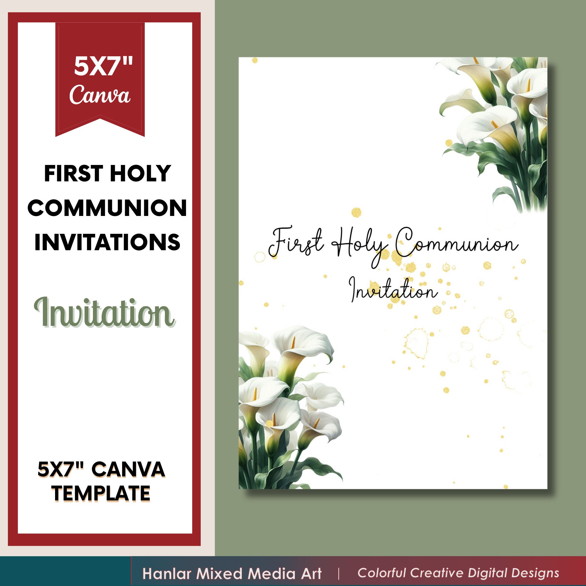 First Holy Communion Invite-boy or Girl-5x7 Portrait-3 Cards-white Lily ...