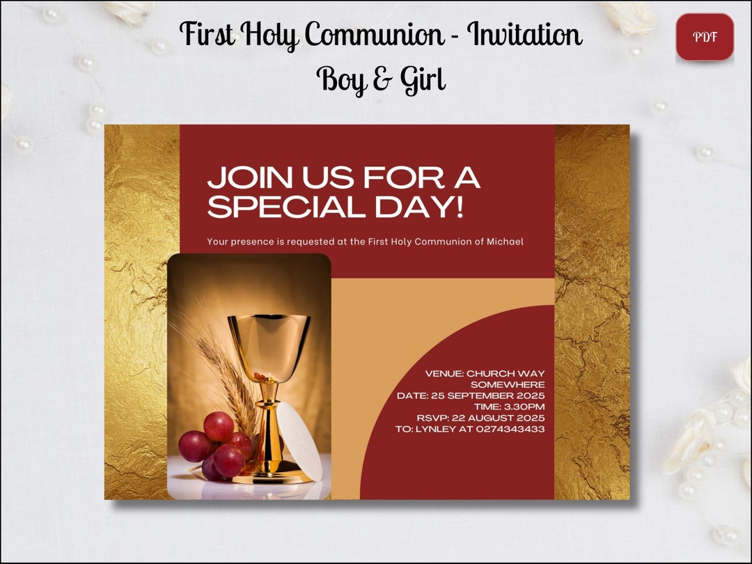 First Holy Communion Invitation 7x5" for Boy or Girl-template, Editable ...