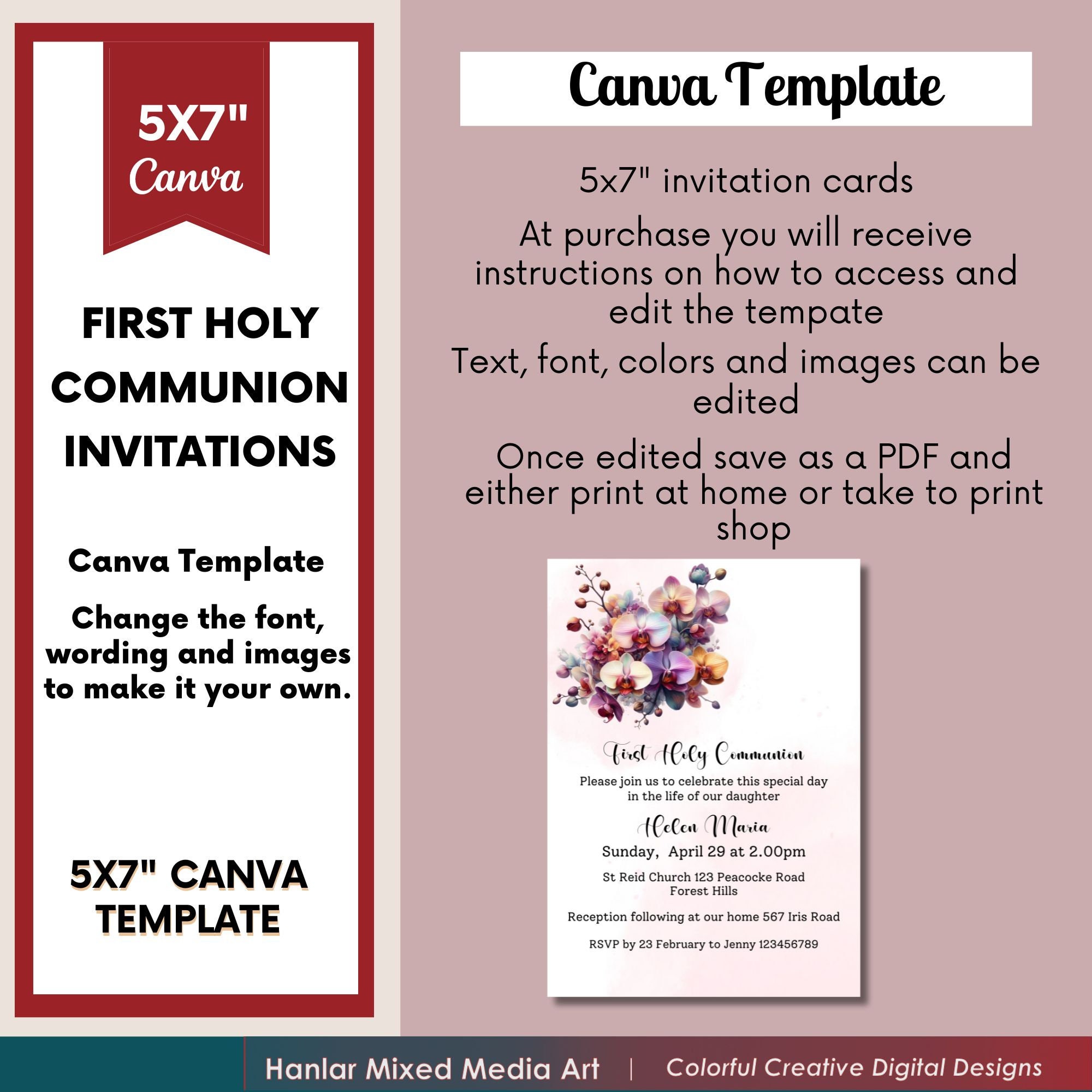 First Holy Communion Invite-boy or Girl-5x7 Port-3 Cards-rainbow ...