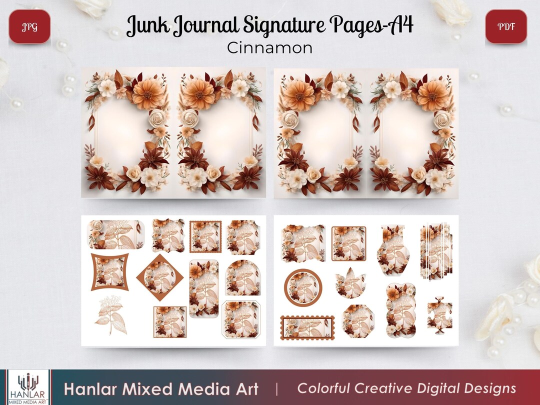 8-A4 L/scape Printable Digital Signature Pages-cinnamon-colored Flowers ...