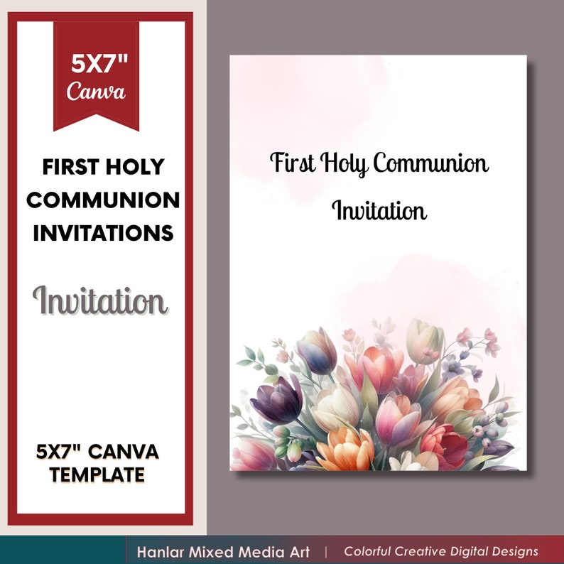 First Holy Communion Invite-boy or Girl-5x7 Portrait-3 Cards-watercolor ...