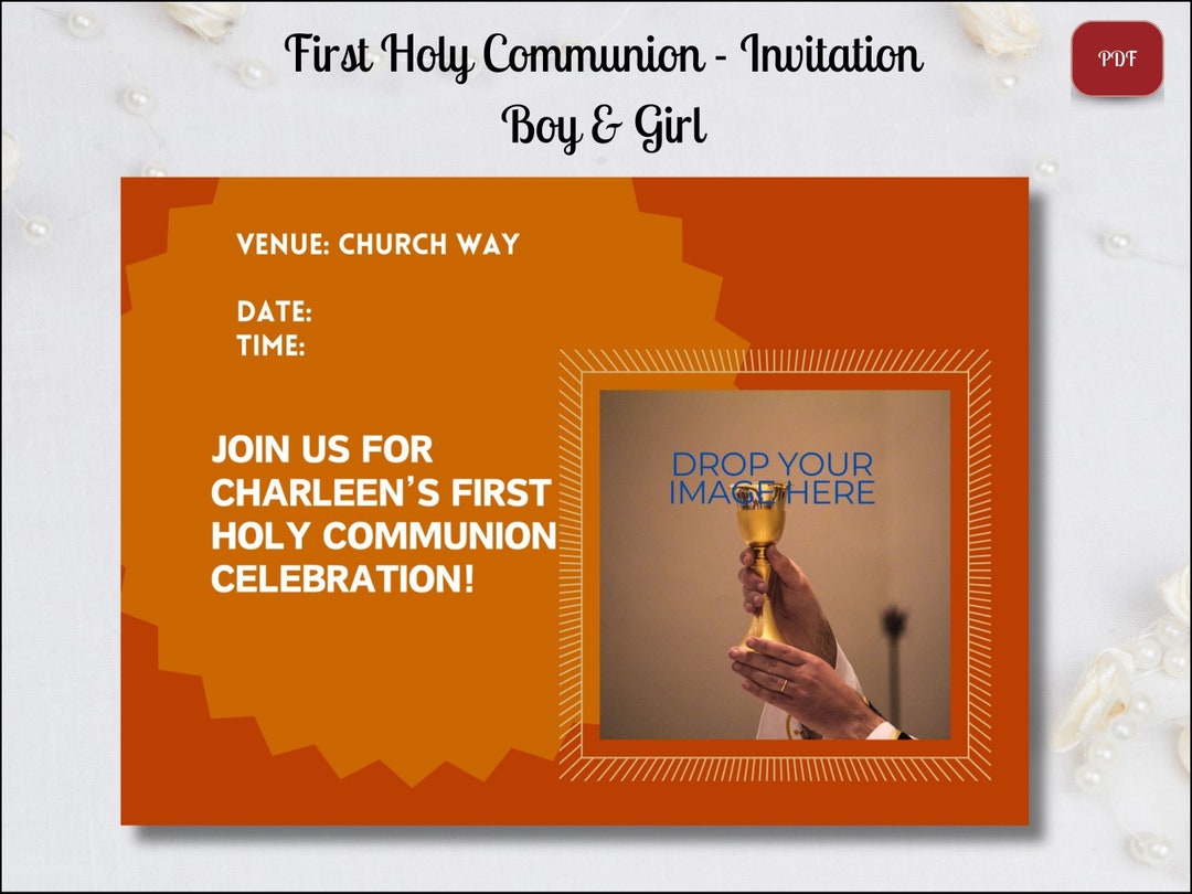 First Holy Communion Invitation, 7x5" for Boy or Girl-template ...
