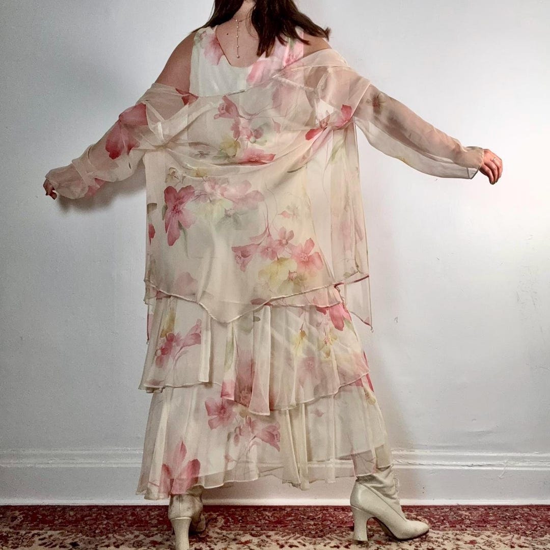 Vintage Brownstone Studio 90s Floral Maxi Dress & Sheer Jacket - Etsy