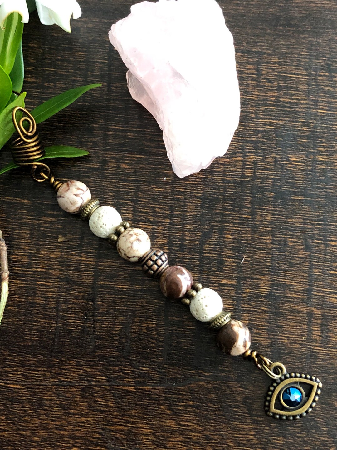 Zebra Jasper and Cream Lava Rock Loc Jewel/ Braid Jewelry - Etsy