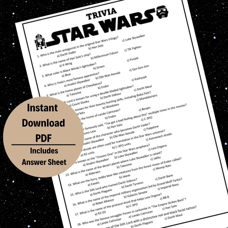 Starwars Trivia for Kids - Etsy