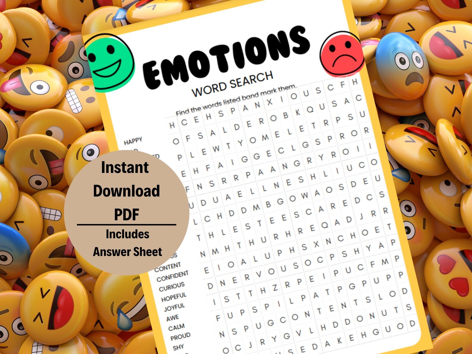 Hard Emotions Word Search Printable | Word Search Book | Word Search ...