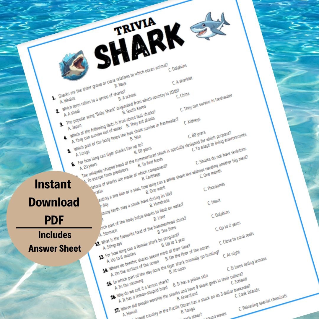 Shark Trivia, Shark Party, Shark Game, Shark Quiz, Animal Trivia ...