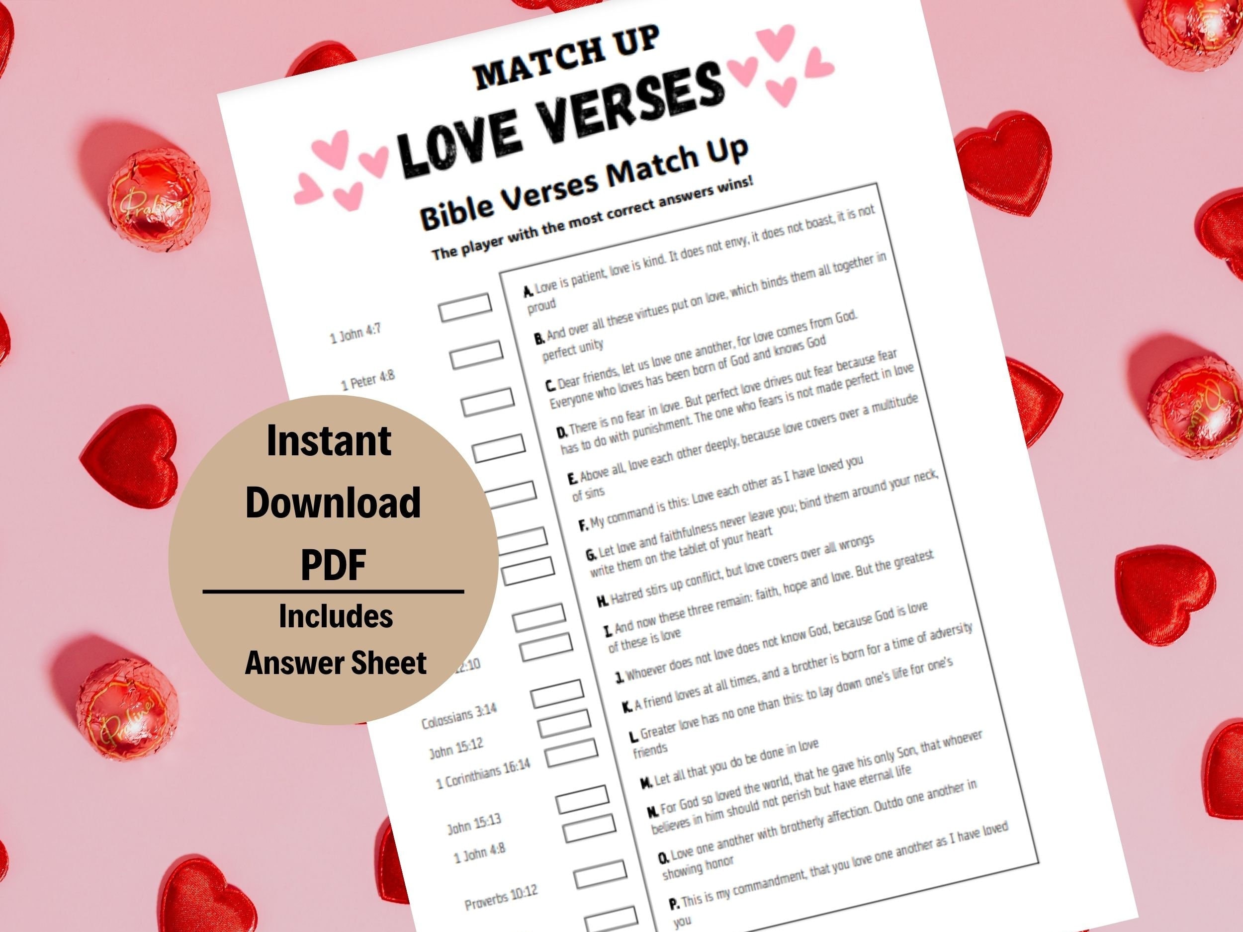 Love Bible Verse Match up Game Printable | Bible Verses Match up |love ...