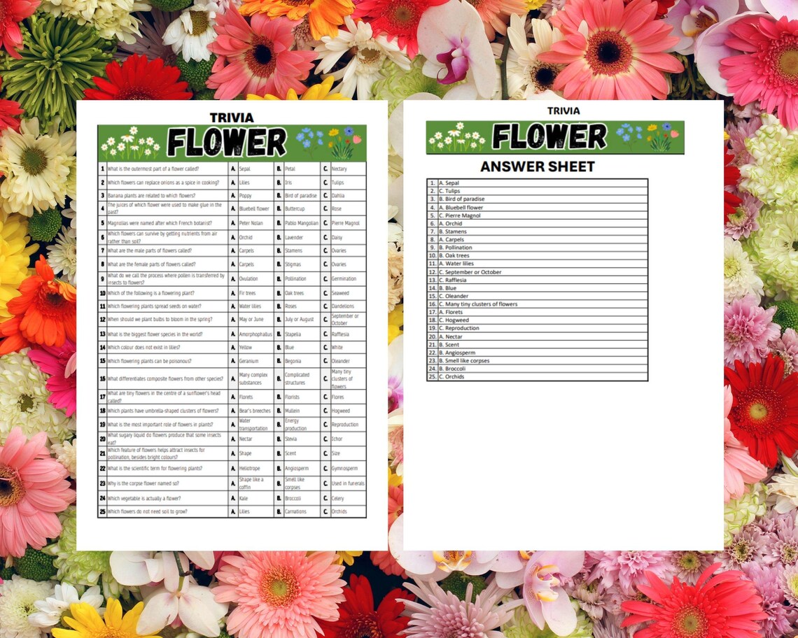 Flower Trivia Game: Fun Plant Facts Quiz (digital Download) - Etsy