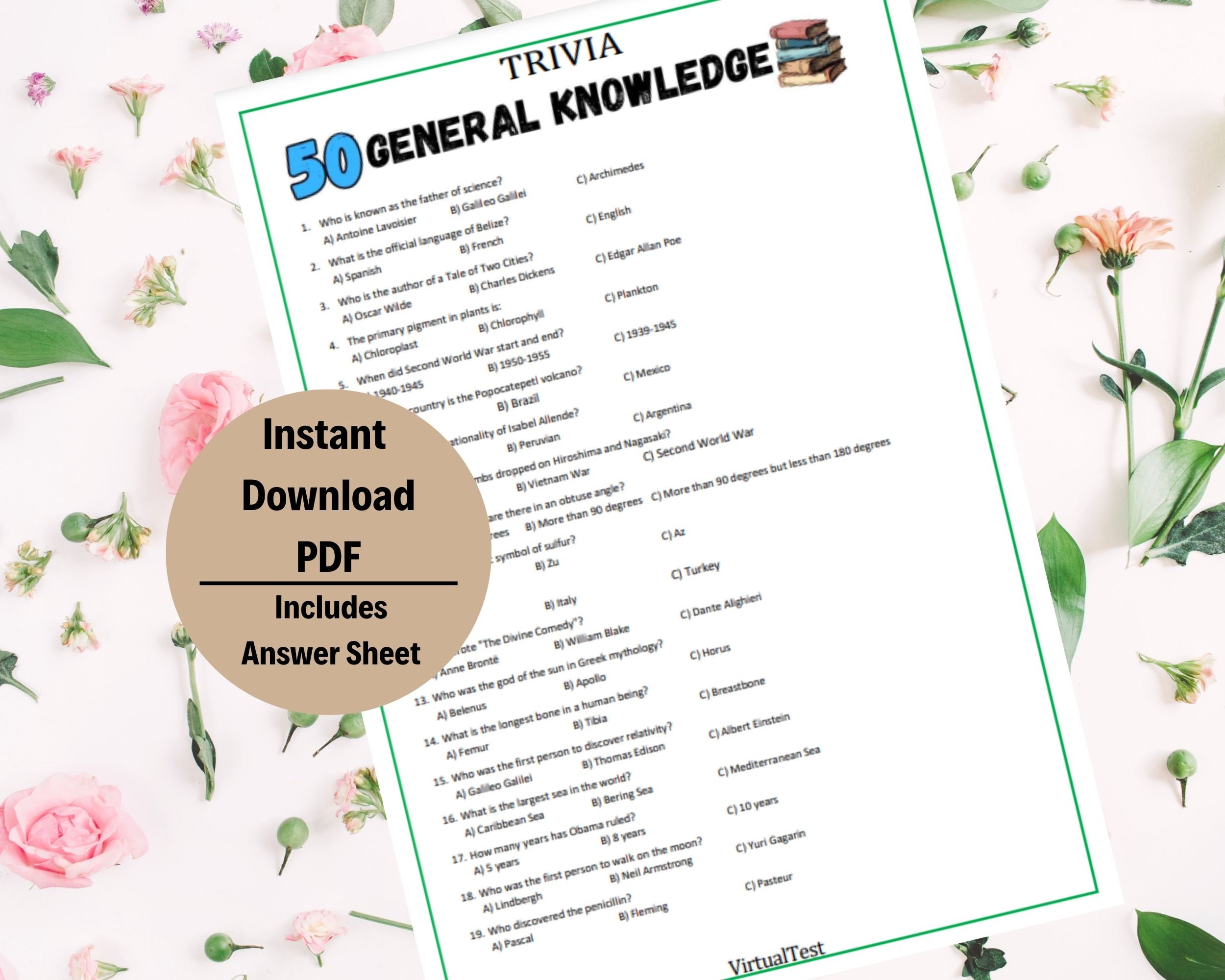 50 General Knowledge Trivia | Trivia Games | Pub Trivia Printable ...