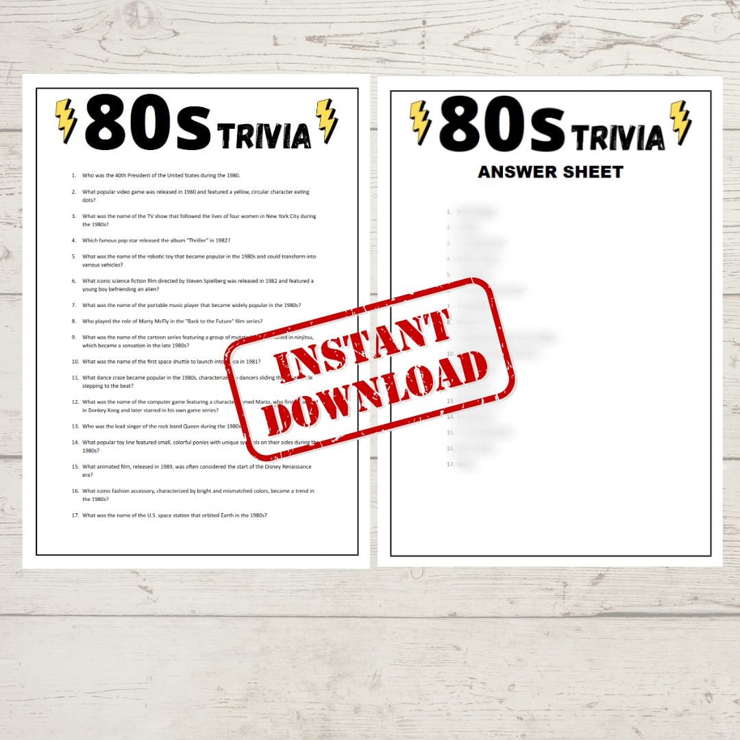 80s Trivia 80s Trivia Games 80s Party Game Pub Trivia - Etsy