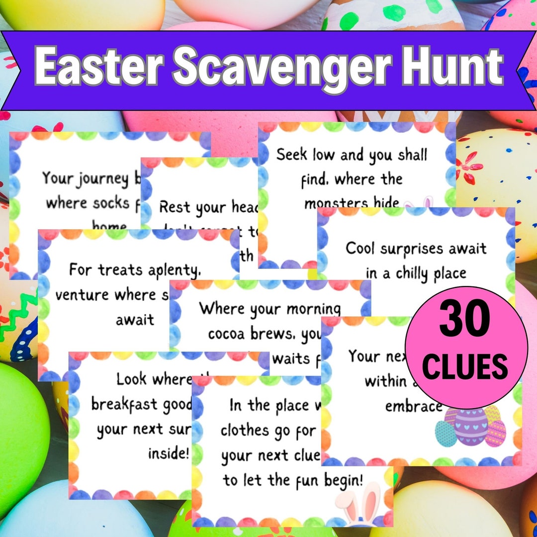 Easter Egg Hunt Clues, Easter Party Game, Easter Egg Hunt, Easter Egg ...