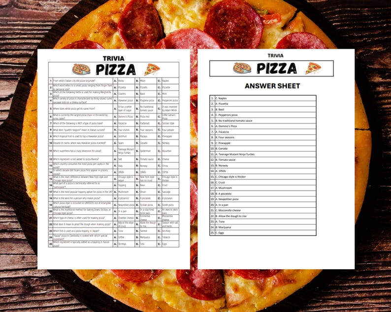 Pizza Trivia, Pizza Trivia Game, Pizza Party, Food Themed Trivia, Food ...
