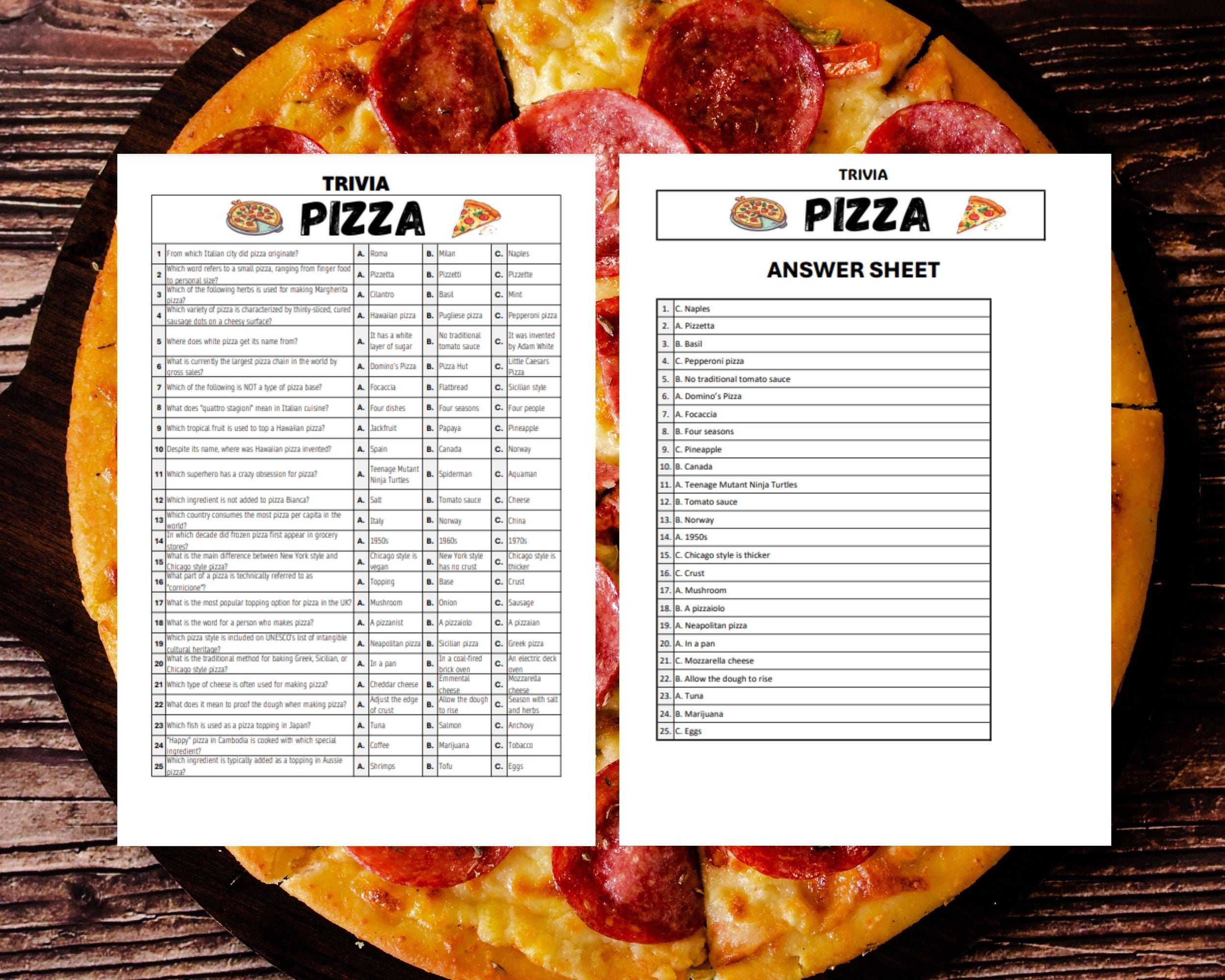 Pizza Trivia, Pizza Trivia Game, Pizza Party, Food Themed Trivia, Food ...