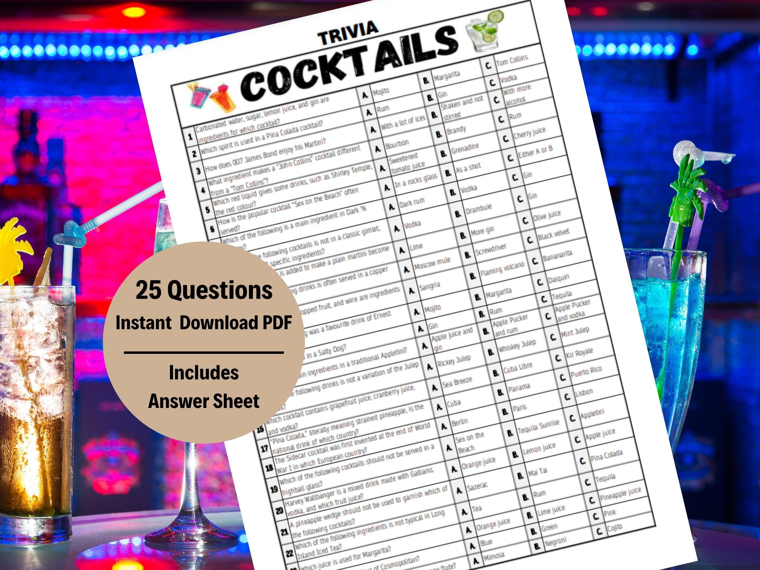 Cocktail Trivia Game: Fun Printable Quiz (digital Download) - Etsy