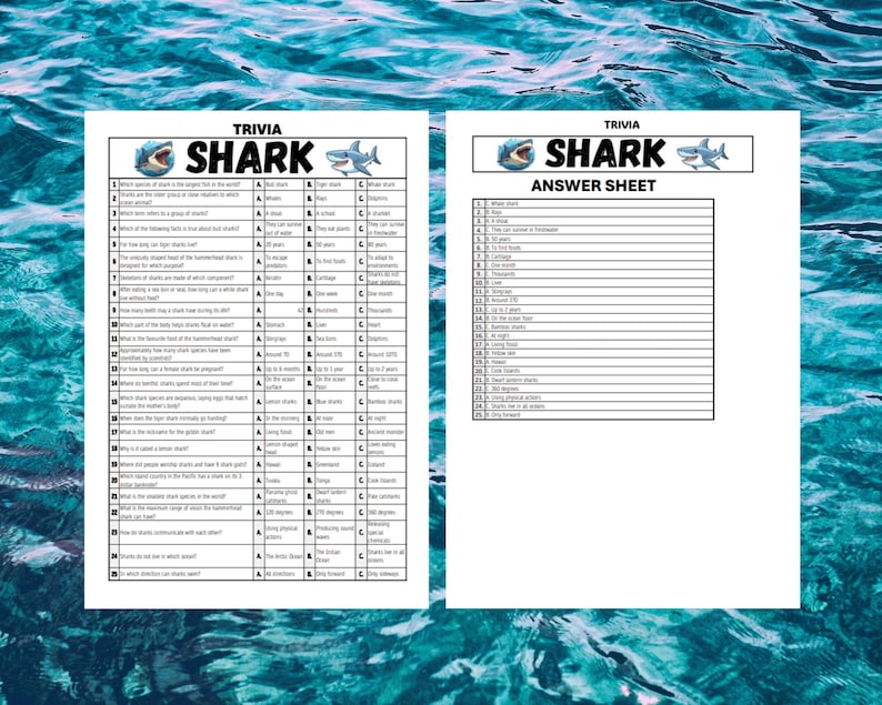 Shark Trivia Quiz: Fun Ocean Facts, Kids & Adults (digital Download) - Etsy
