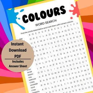 Hard Colours Word Search Printable: Fun Puzzle Game (PDF) - Etsy
