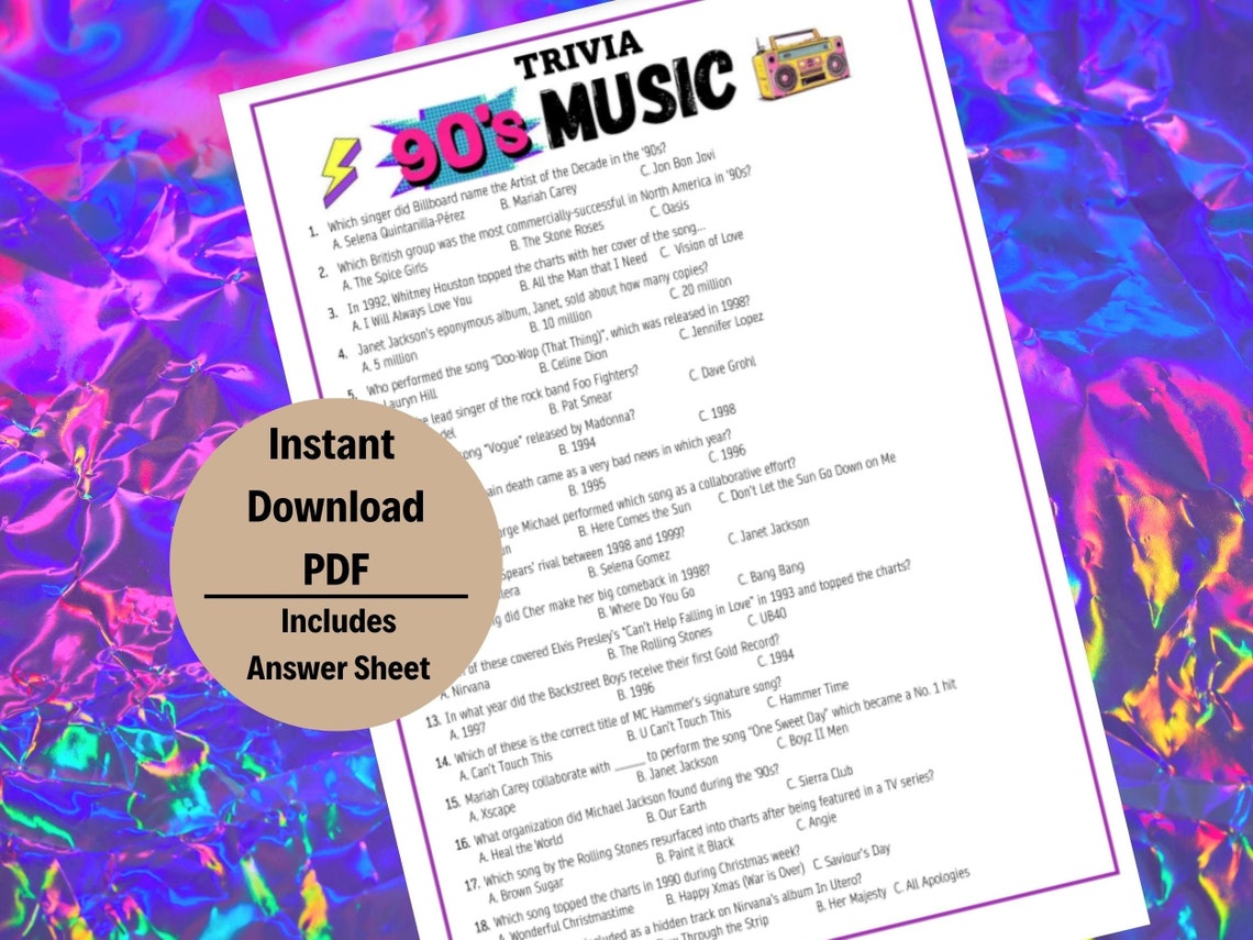 90s Music Trivia, 90s Trivia, 90s Trivia Game, Decades Trivia, 90s ...