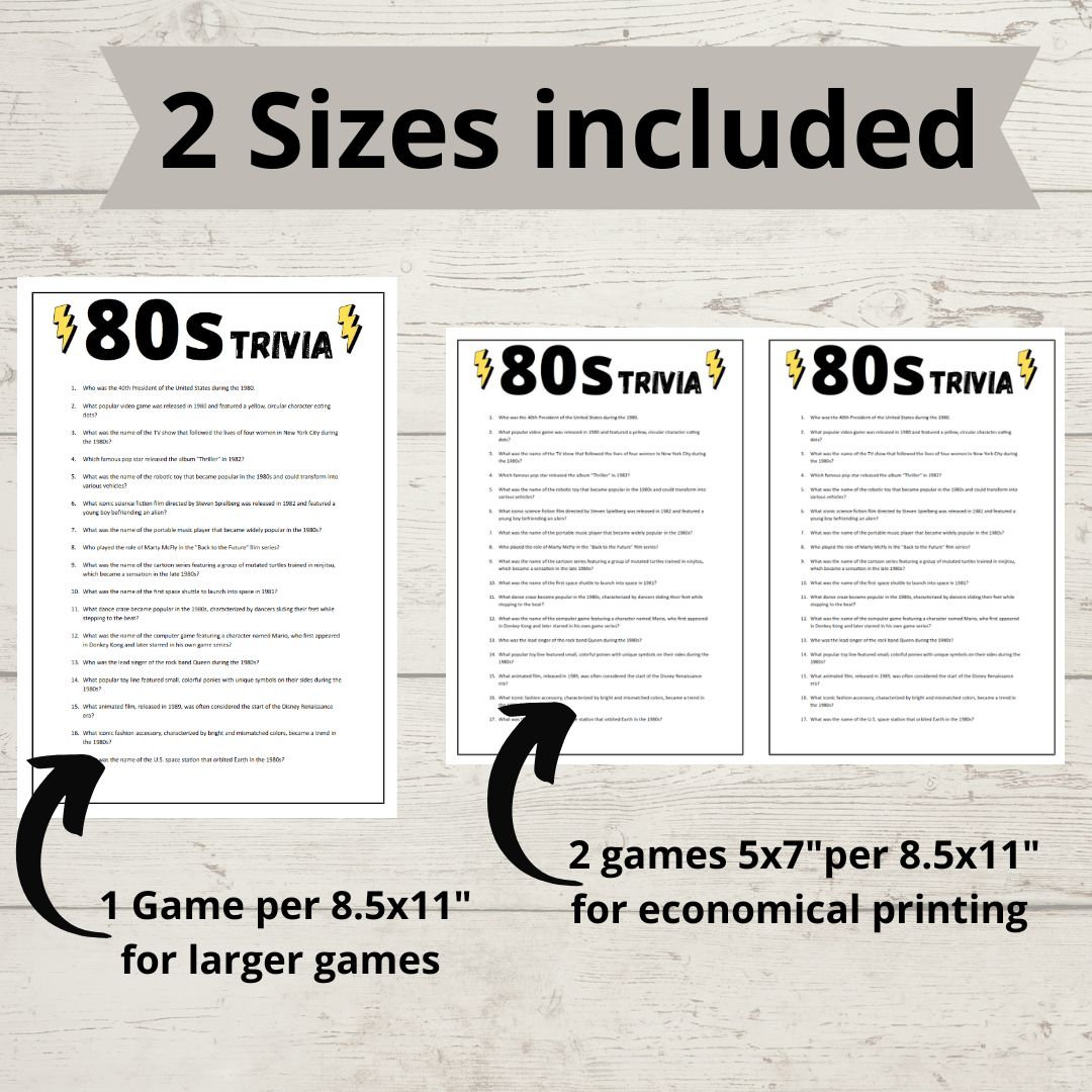 80s Trivia 80s Trivia Games 80s Party Game Pub Trivia Printable ...