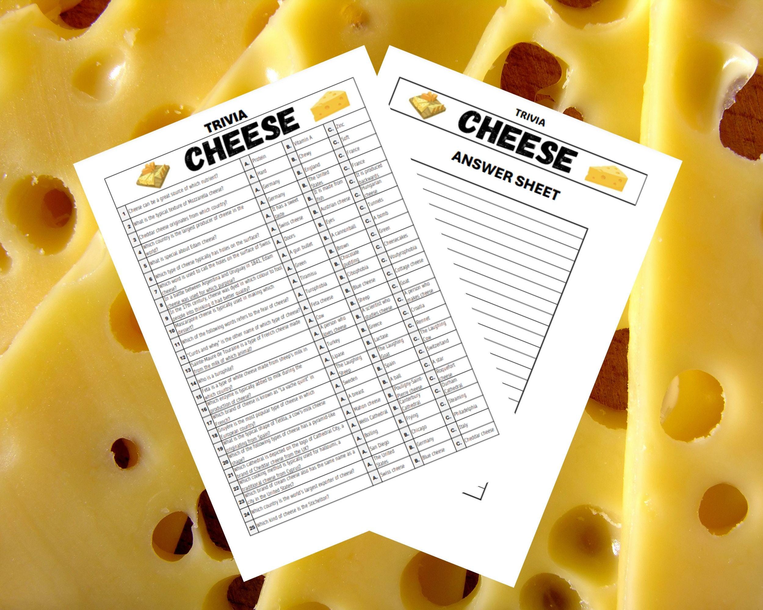 Cheese Trivia Quiz: 25 Questions, Wine Party Game (printable PDF) - Etsy