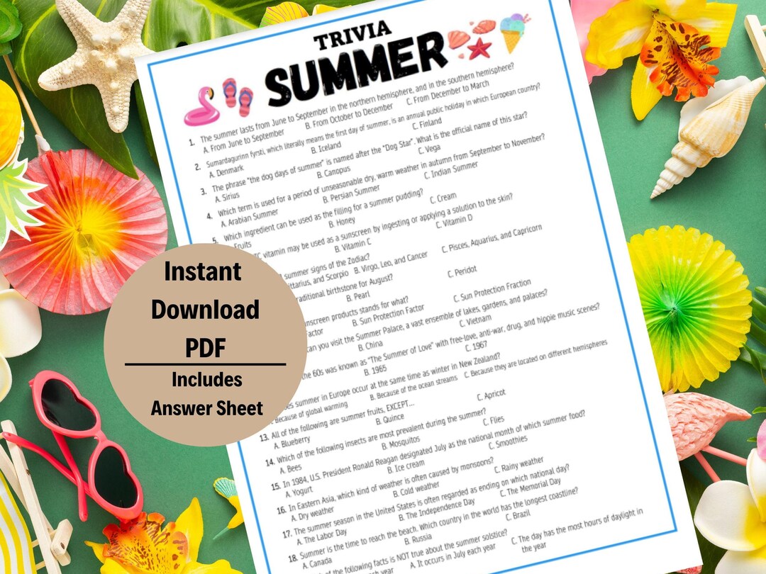Summer Trivia, Summer Trivia Game, Summer Themed Trivia, Summer ...