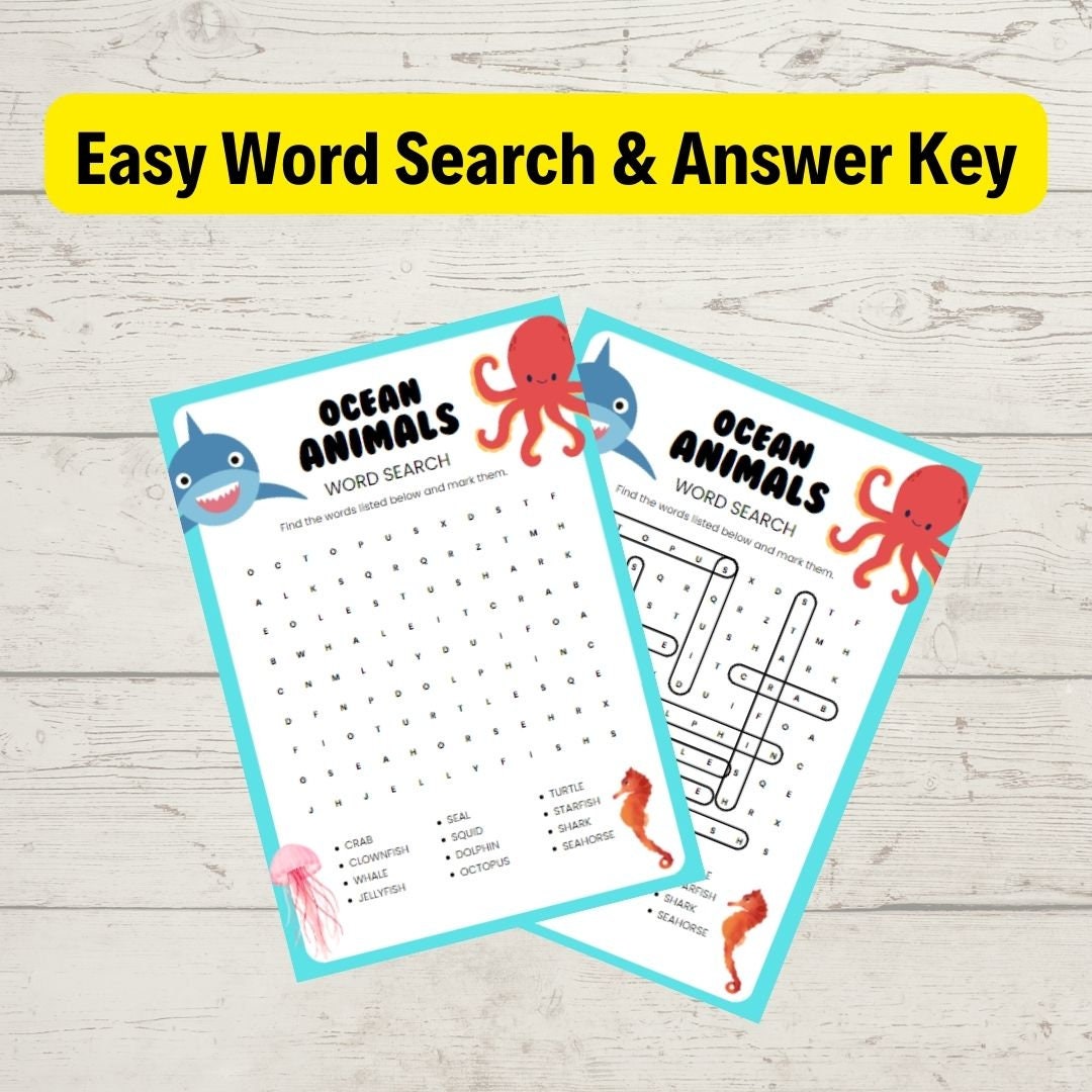 Ocean Animals Word Search Printable - Word Search Maker