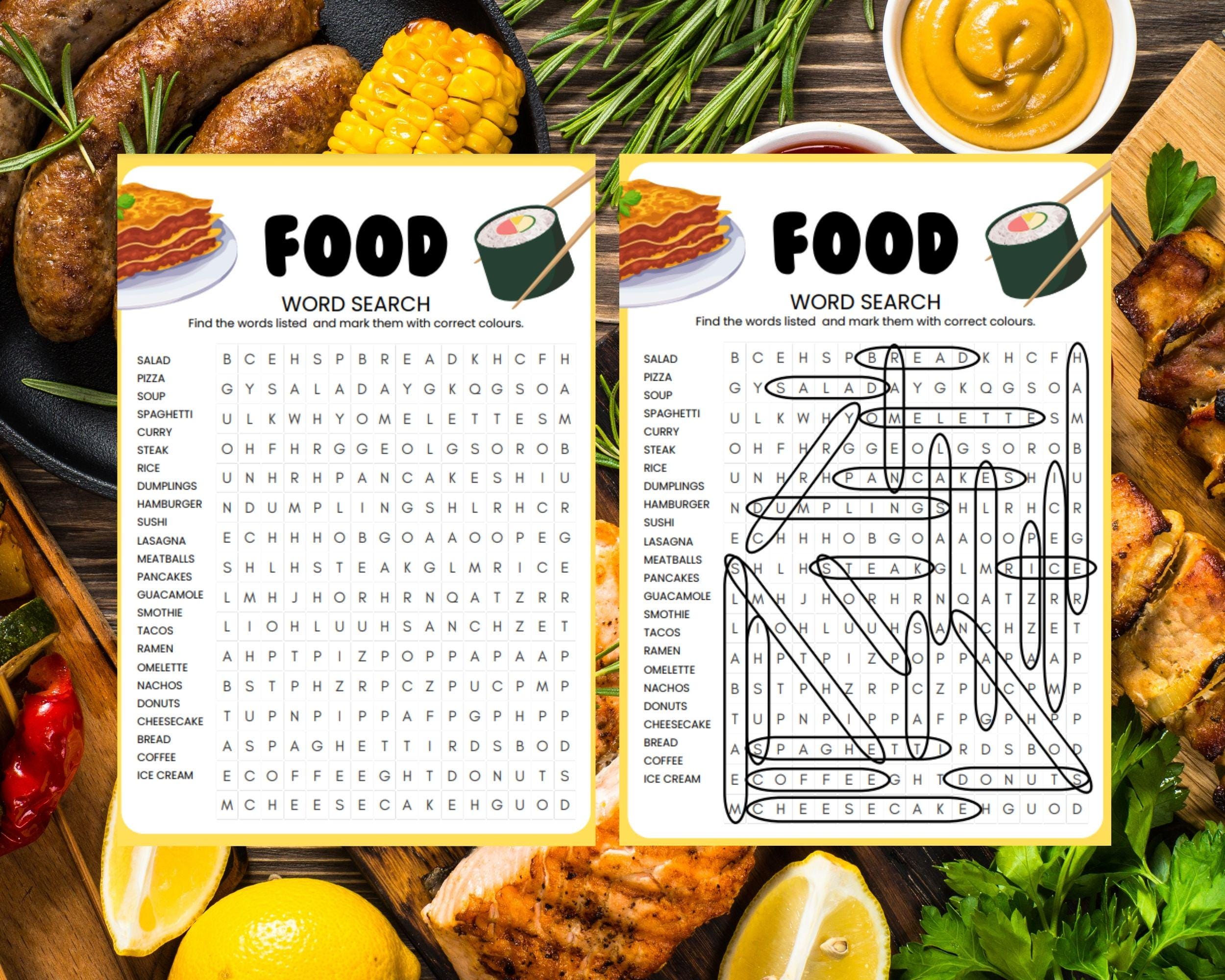 Hard Food Word Search Printable | Word Search Puzzle | Words Search ...